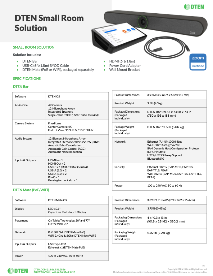 DTEN Small Room Solution Bar Mate Specsheet – DTEN Help Center